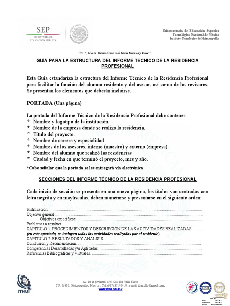 Formato Informe Final de Residencias. | PDF