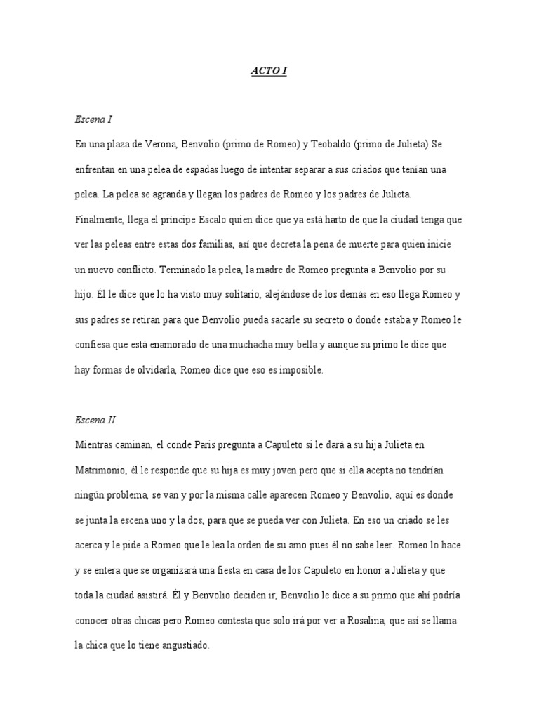 Resumen del Acto I de Romeo y Julieta | PDF | Romeo y Julieta