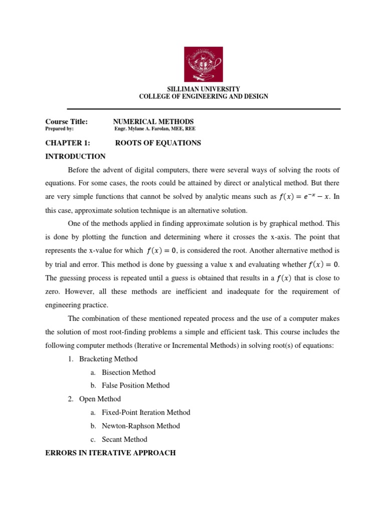 EM 31 - CED - Notes - RootFinding | PDF | Elementary Mathematics ...