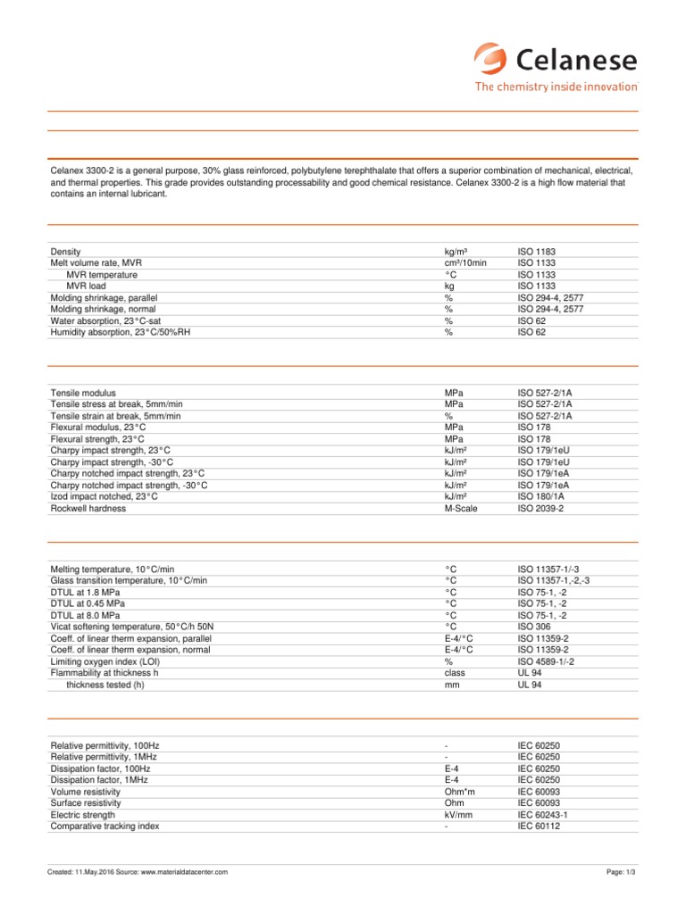 Celanex 3300-2 PBT | Download Free PDF | Strength Of Materials | Young ...