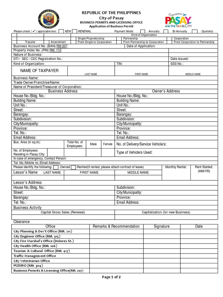 Pasay City Hall Renewal Form PDF | PDF | Lease | Business