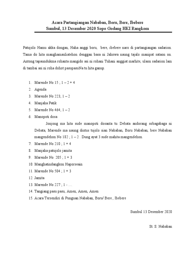 Susunan Acara Partangiangan Nababan | PDF