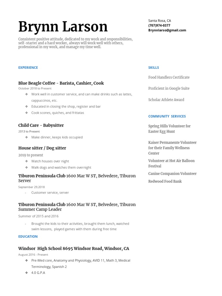 Brynn Larson: Experience Skills | PDF | Foods