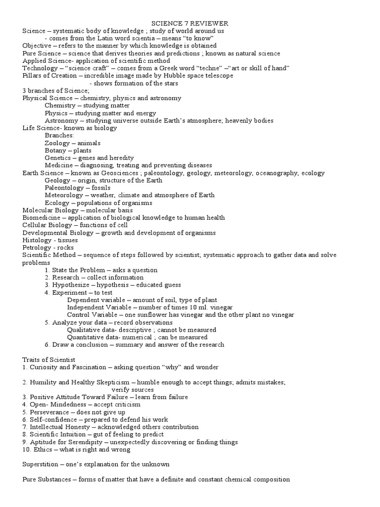 Science 7 Reviewer | PDF | Metals | Chemical Elements
