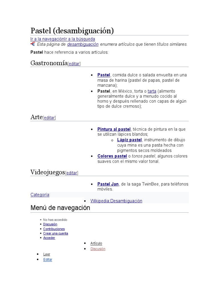 Significados de "Pastel" en Wikipedia | PDF | Pasteles | Wikipedia