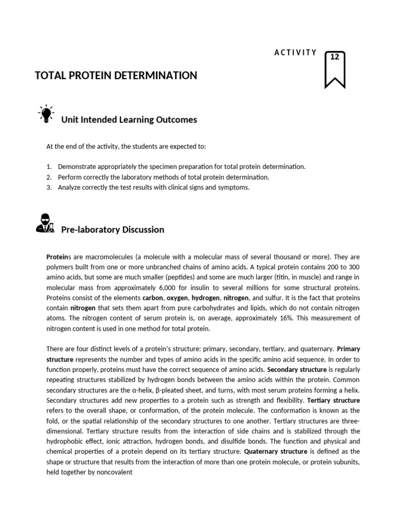 Determination of Total Protein and Albumin: Principles, Procedures, and ...