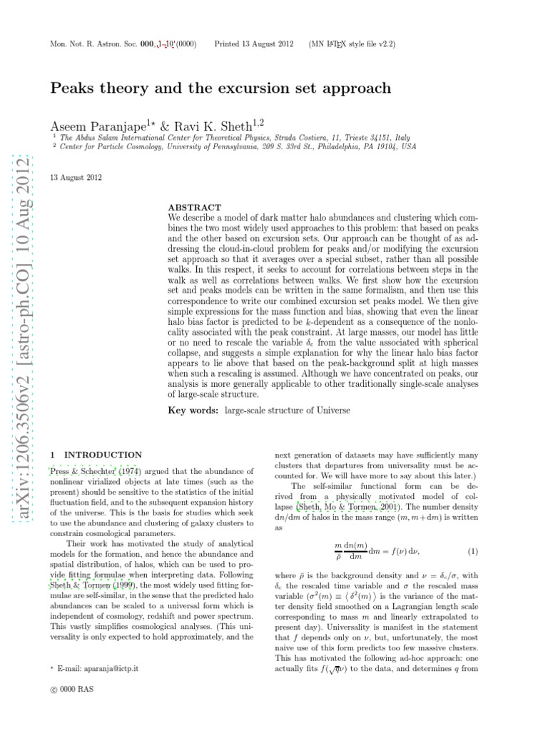 Peaks Theory and The Excursion Set Approach: Aseem Paranjape & Ravi K ...