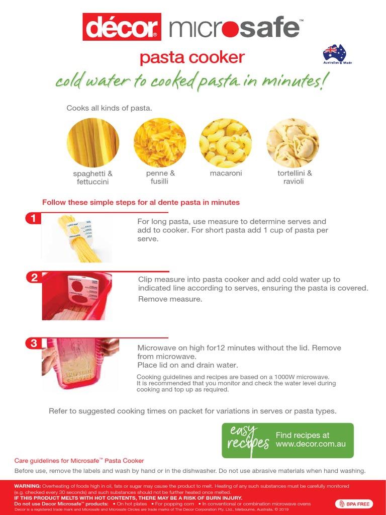 Pasta Cooker Instructions PDF | PDF | Pasta | Cooking