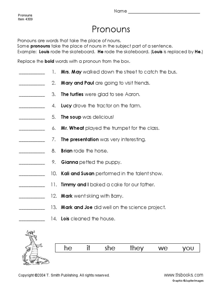 Subject Pronouns Exercises For Grade 2