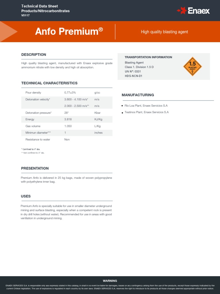 Ficha Técnica - Anfo Premium (Inglés) | PDF | Nature | Chemistry