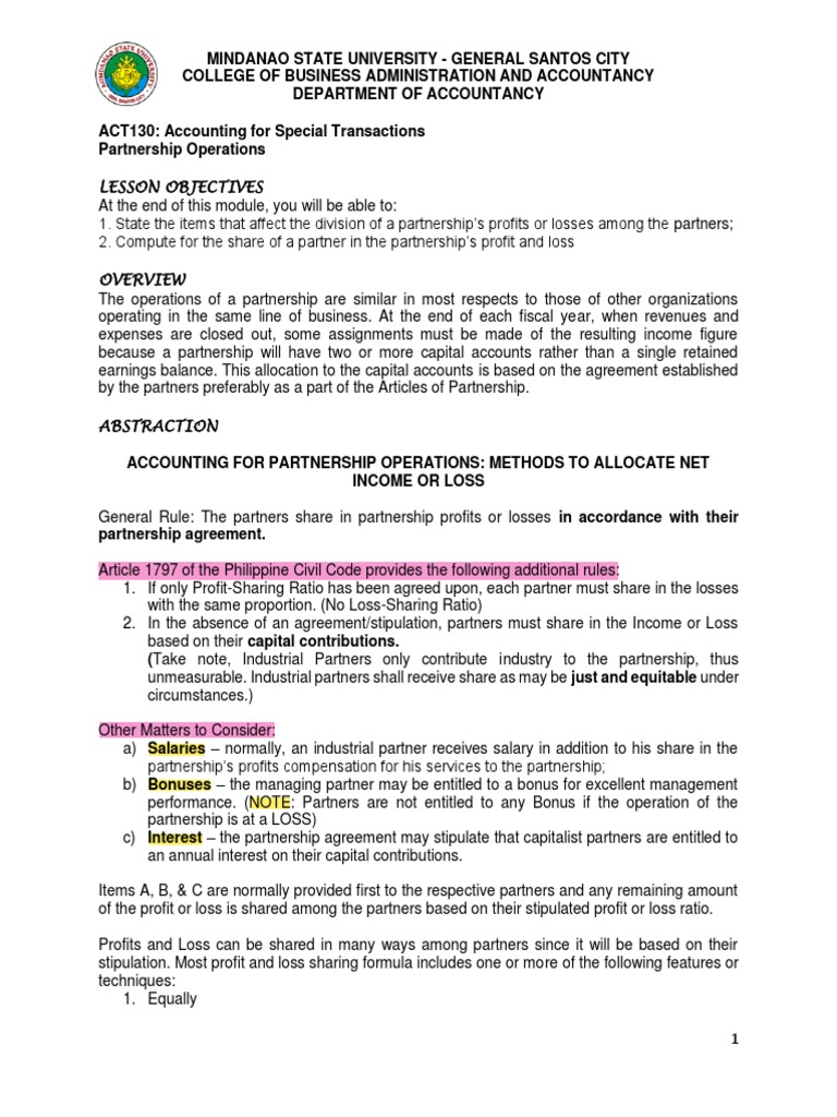 Accounting for Partnership Operations: A Case Study on Methods to ...
