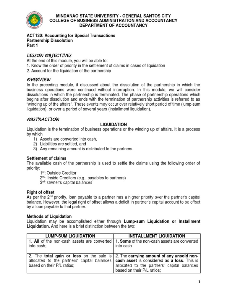 MODULE 5-Part 1 | PDF | Liquidation | Expense