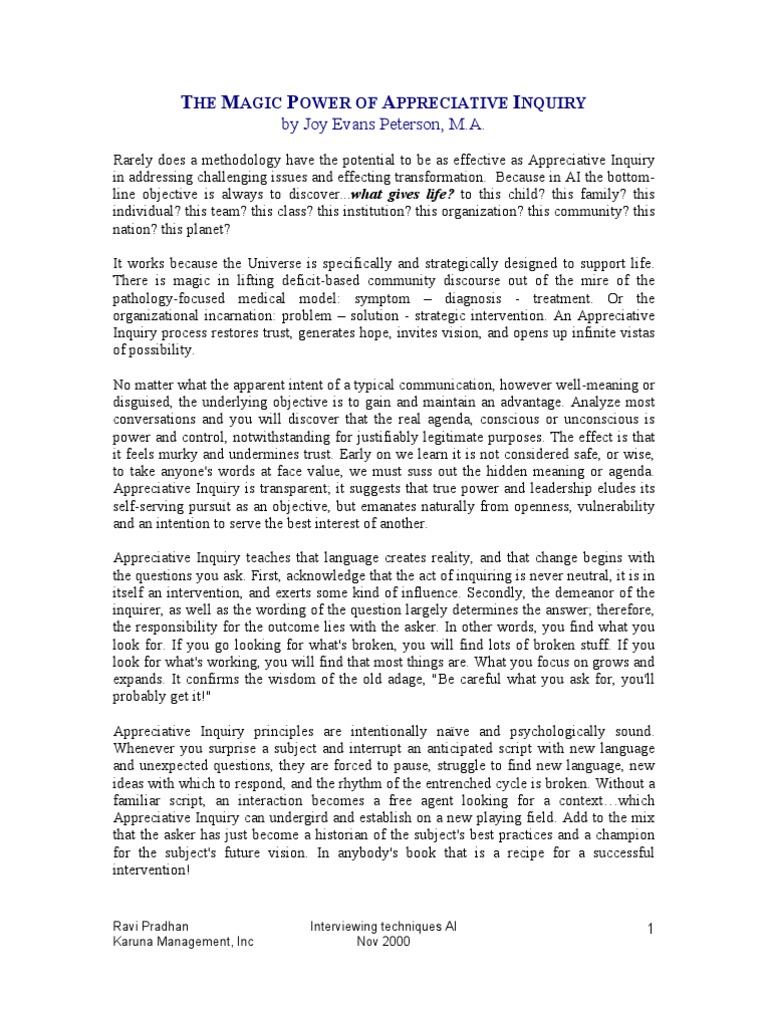 The Magic of Appreciative Interviewing | PDF | Empathy | Inquiry