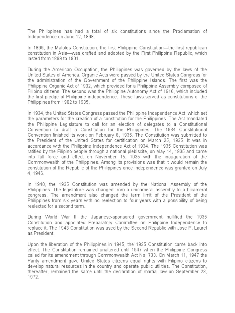 Timeline of Philippine Constitutions | PDF | Ratification | President ...