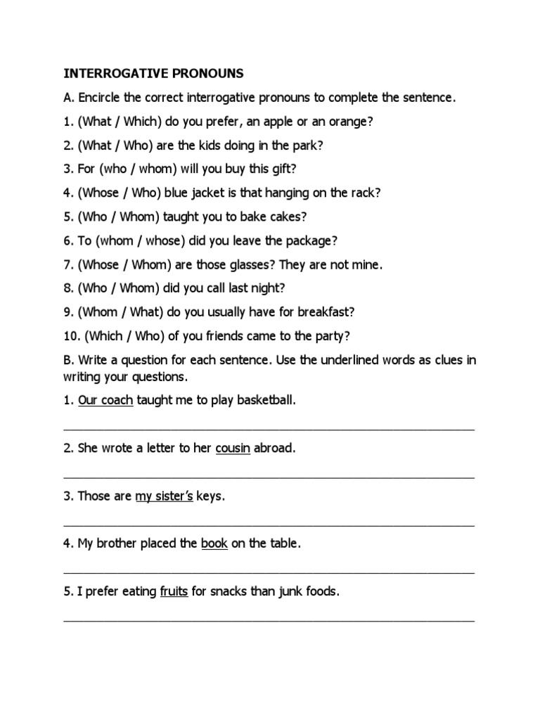 Interrogative Pronouns | PDF