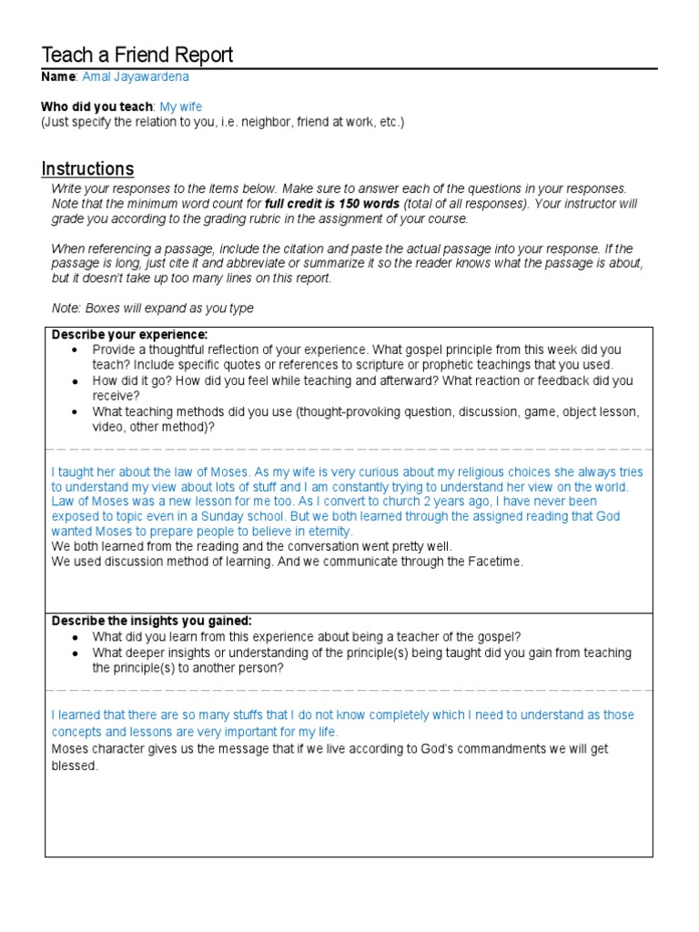 Teach A Friend Report: Instructions | PDF