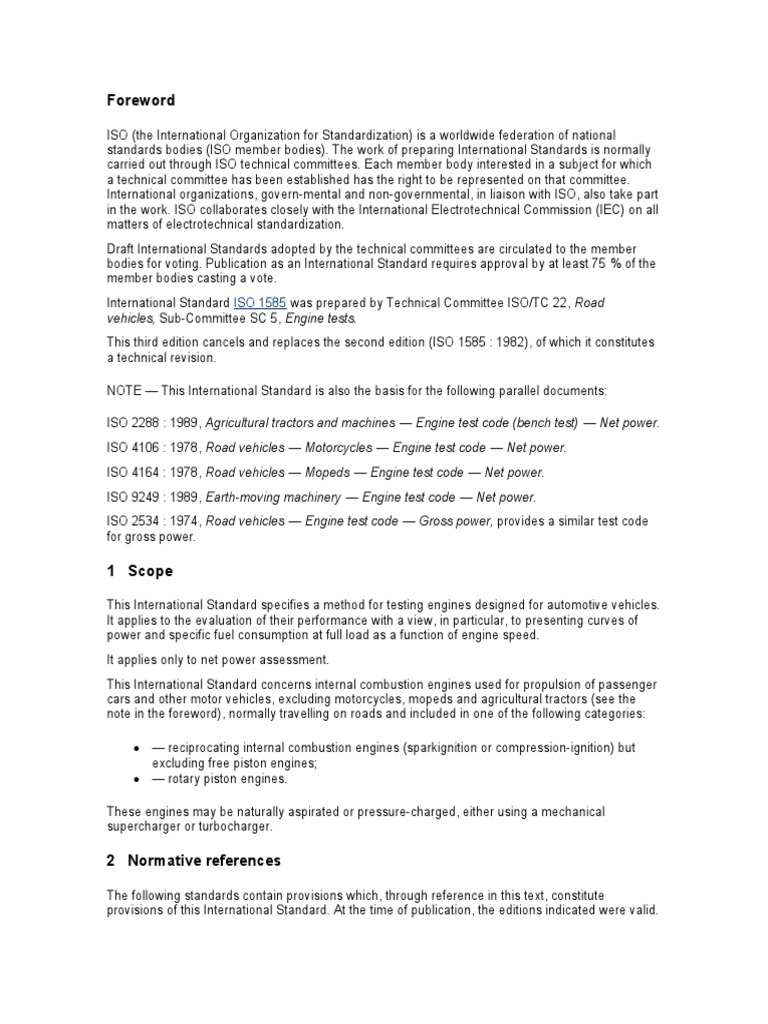 Iso 1585.1992 Road Vehicles - Engine Test | PDF | International ...