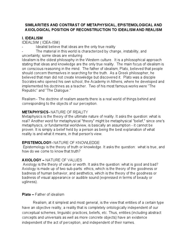 Similarities and Contrast of Metaphysical, Epistemological and ...