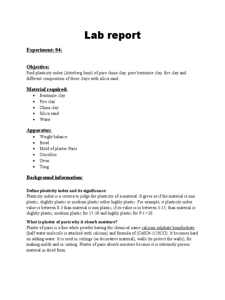 Plasticity Index of Clays and Sand | PDF | Plaster | Clay