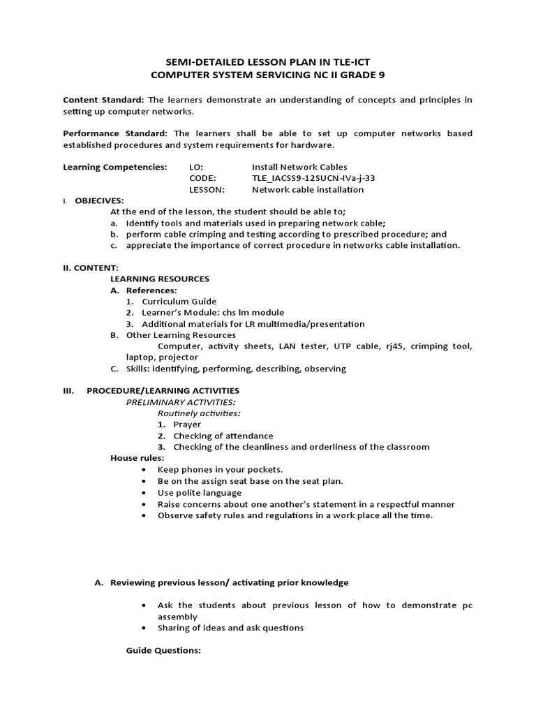 UTP Cable Installation Lesson Plan | PDF | Electrical Connector | Local ...