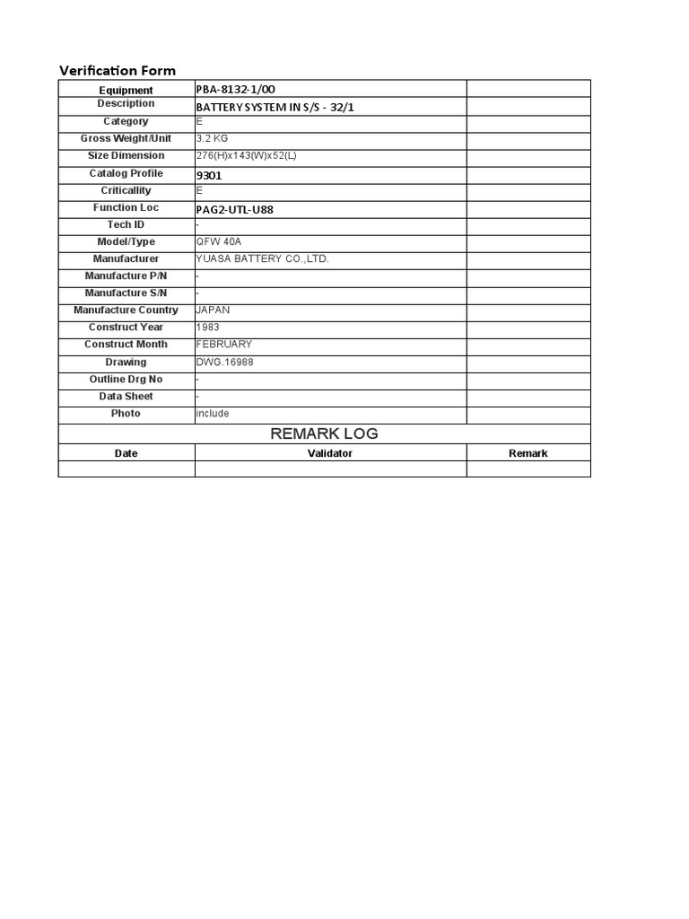 Verification Form: Remark Log | PDF | Galvanic Cells | Electrical ...