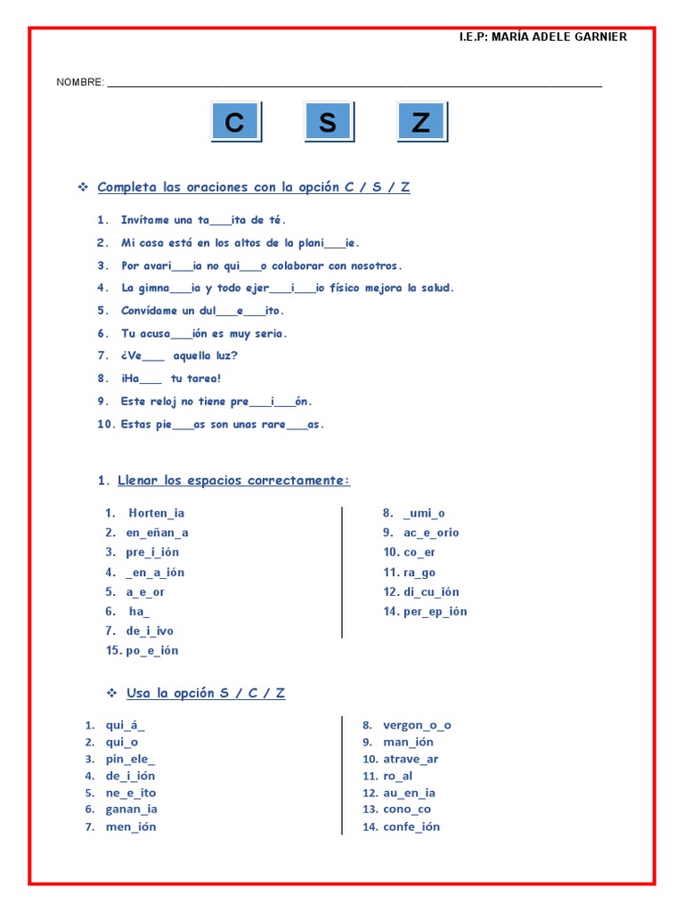 Uso de C S Z para Cuarto de Secundaria | PDF
