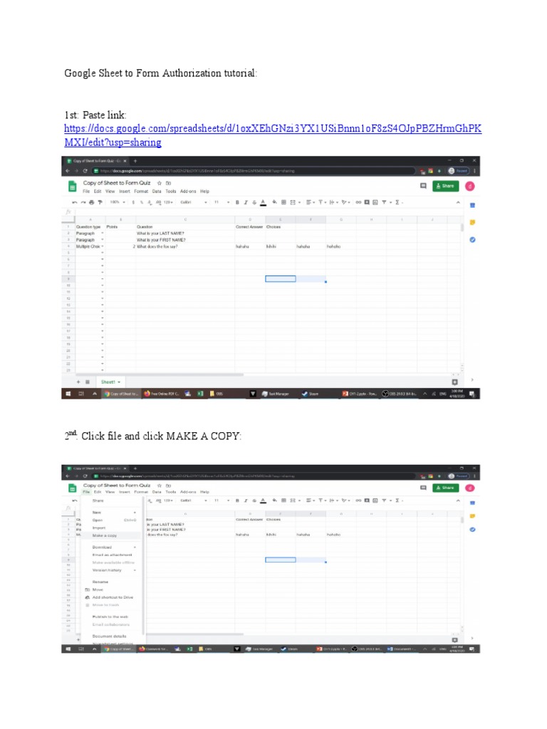 Authorize Google Sheet for Form Use | PDF