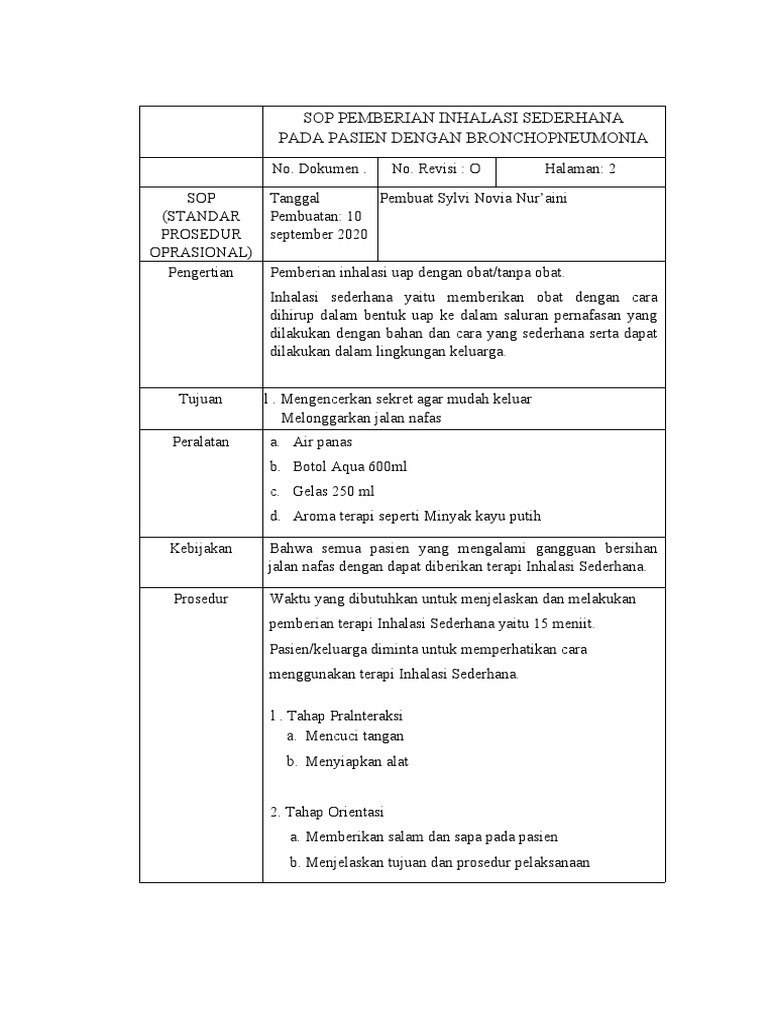 SOP Inhalasi Sederhana untuk Bronchopneumonia | PDF