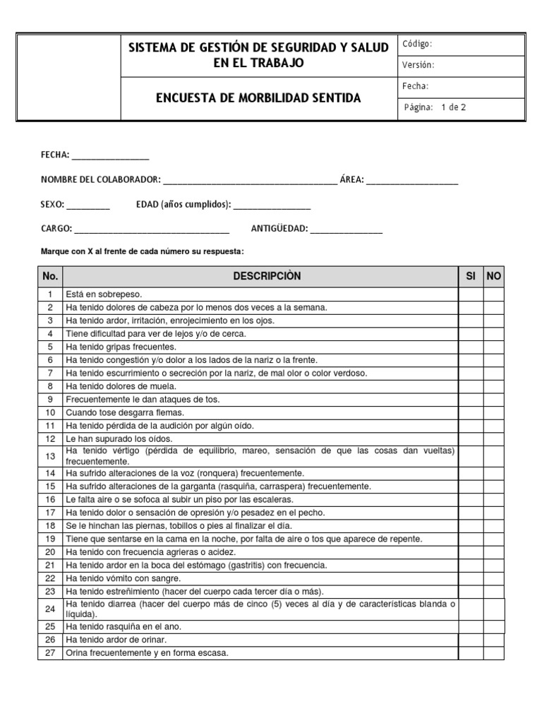 Encuesta de Morbilidad Sentida | PDF | Especialidades Medicas ...