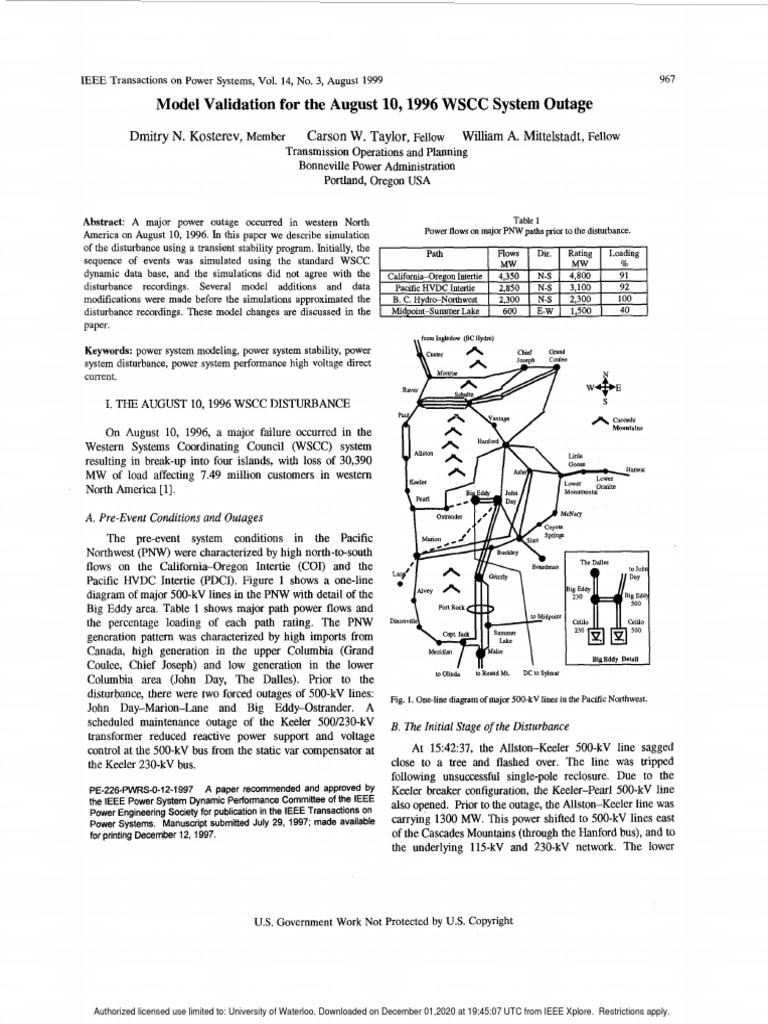 Model Validation For The August 10, 1996 WSCC System Outage PDF | PDF ...