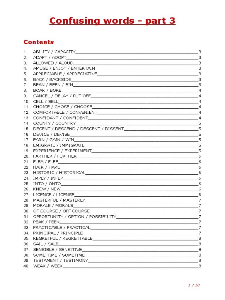 Confusing Words - Part 3 | PDF