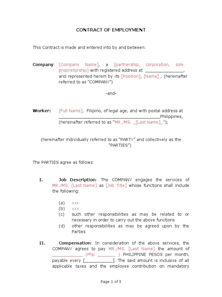 MyLegalWhiz - Contract of Employment With Non-Compete Clause Non ...