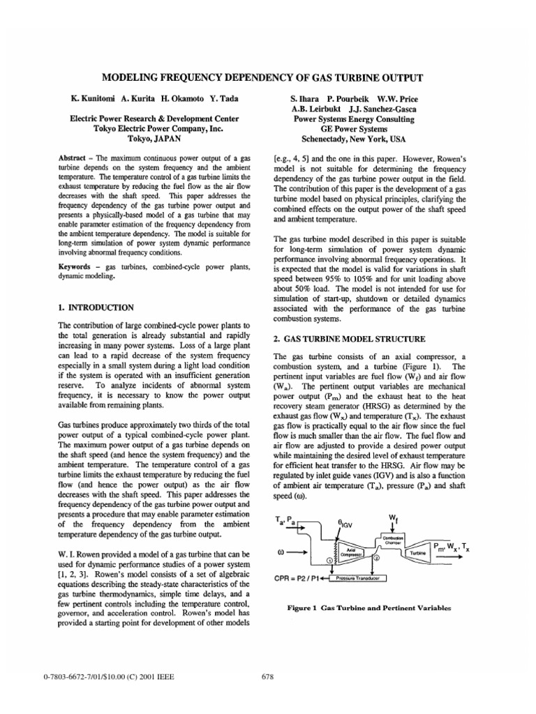Modeling Frequency Dependency of Gas Turbine Output | PDF | Gas Turbine | Fluid Dynamics
