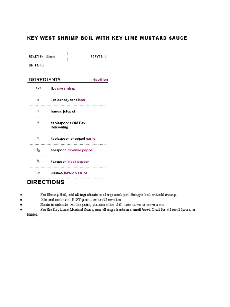 Key West Shrimp Boil With Key Lime Mustard Sauce | PDF