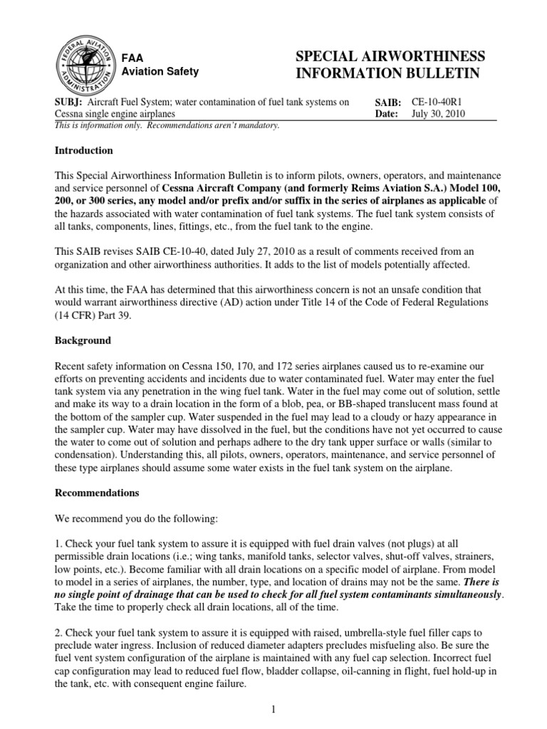 Special Airworthiness Information Bulletin: FAA Aviation Safety | PDF ...
