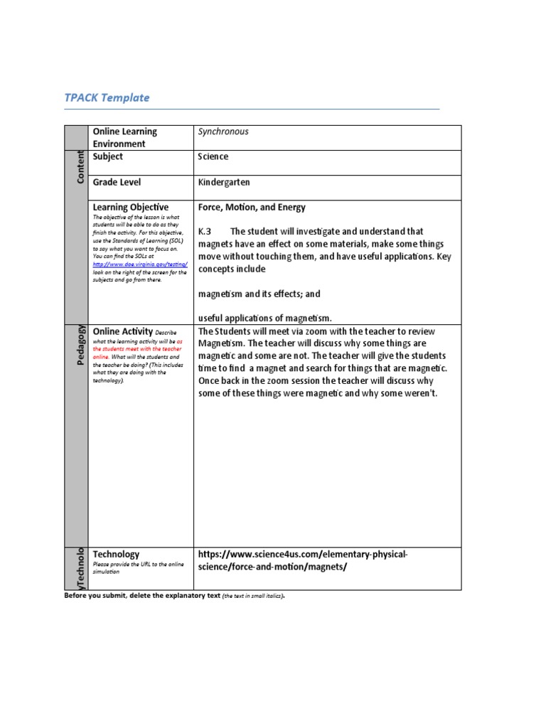 Tpack Template 1 | PDF | Educational Technology | Teachers
