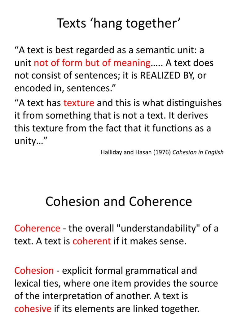 Cohesion (Edited) | PDF | Sentence (Linguistics) | Phrase