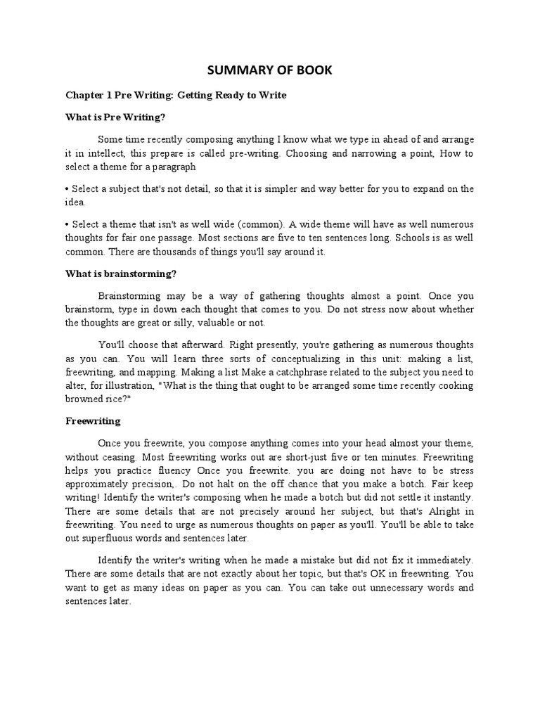 Summary of Book: Chapter 1 Pre Writing: Getting Ready To Write What Is Pre Writing? | PDF ...
