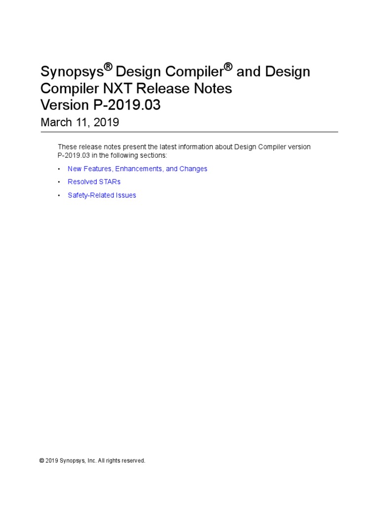 Synopsys Design Compiler And Design Compiler Nxt Release Notes Version P 201903 Pdf Library 4053