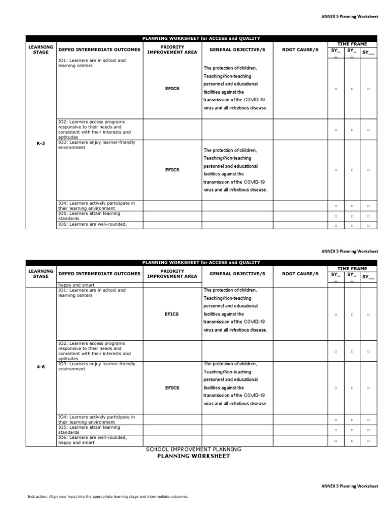 SIP Annex 5 - Planning Worksheet EFICS NEW | Download Free PDF ...