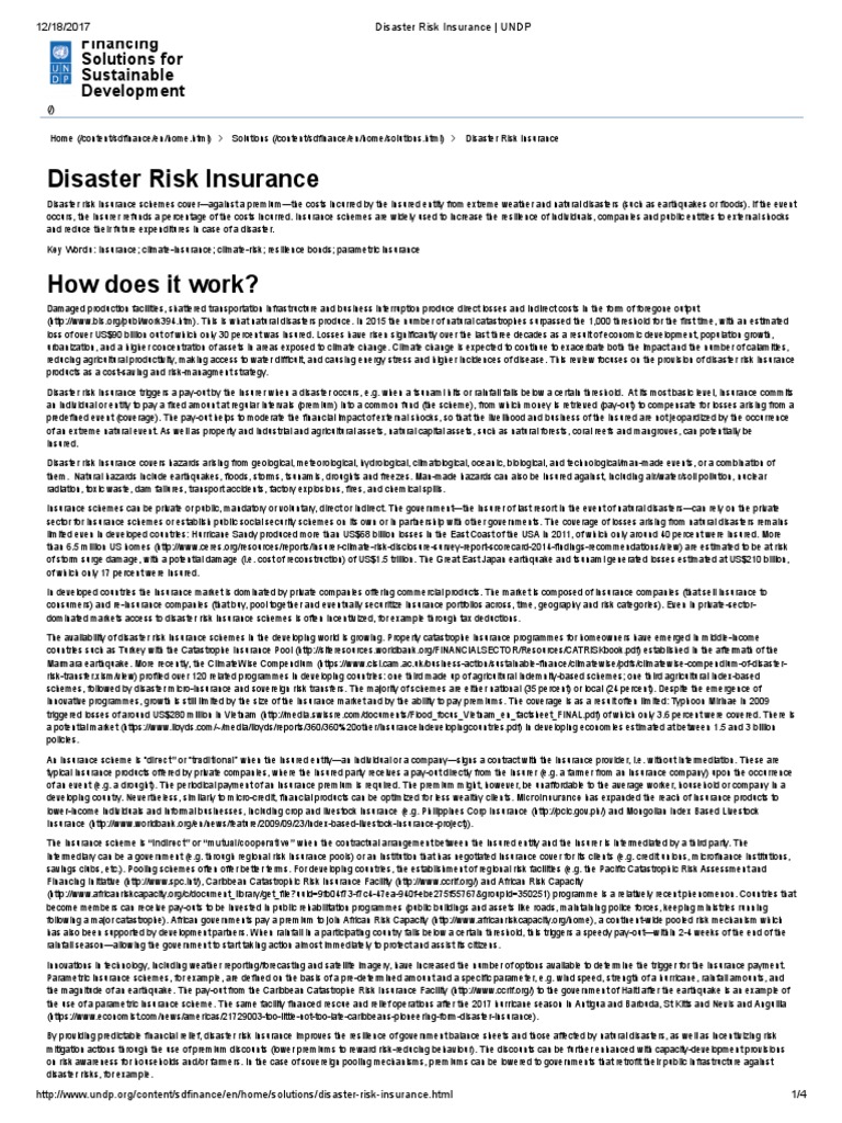 Disaster Risk Insurance - UNDP | PDF | Climate Resilience | Insurance