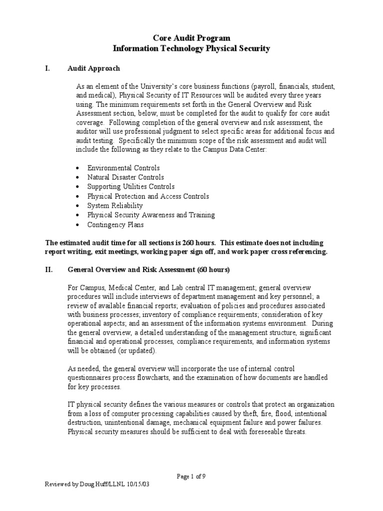 Core Audit Program Information Technology Physical Security | Download ...