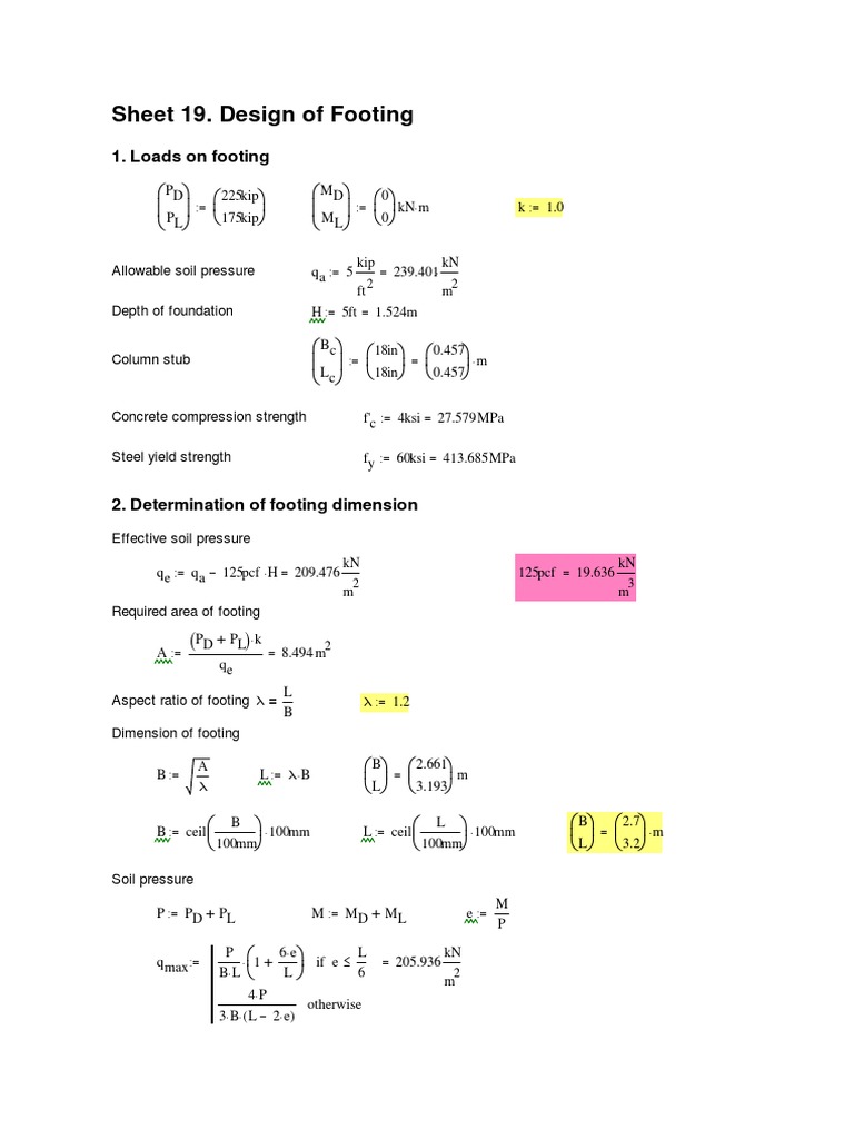 Mathcad - 19-Design of Footing | PDF | Structural Engineering ...