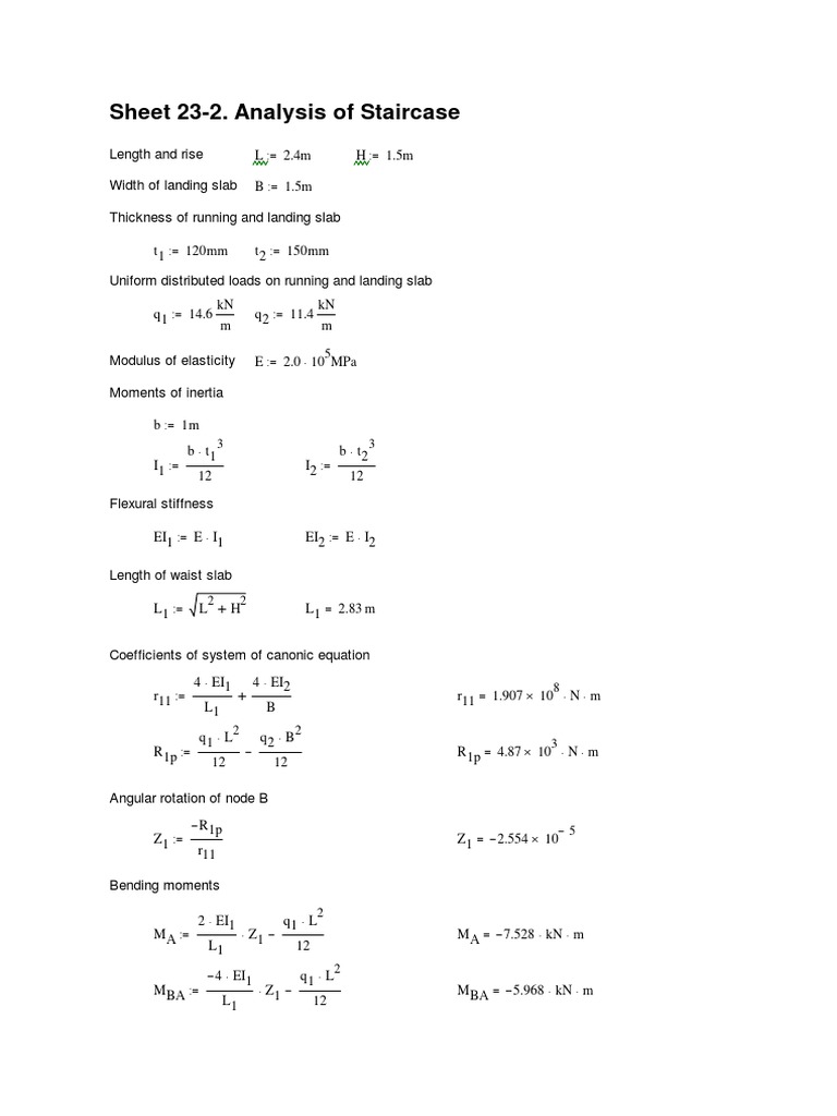 Mathcad - 23-2-Analysis of Staircase | PDF | Solid Mechanics ...