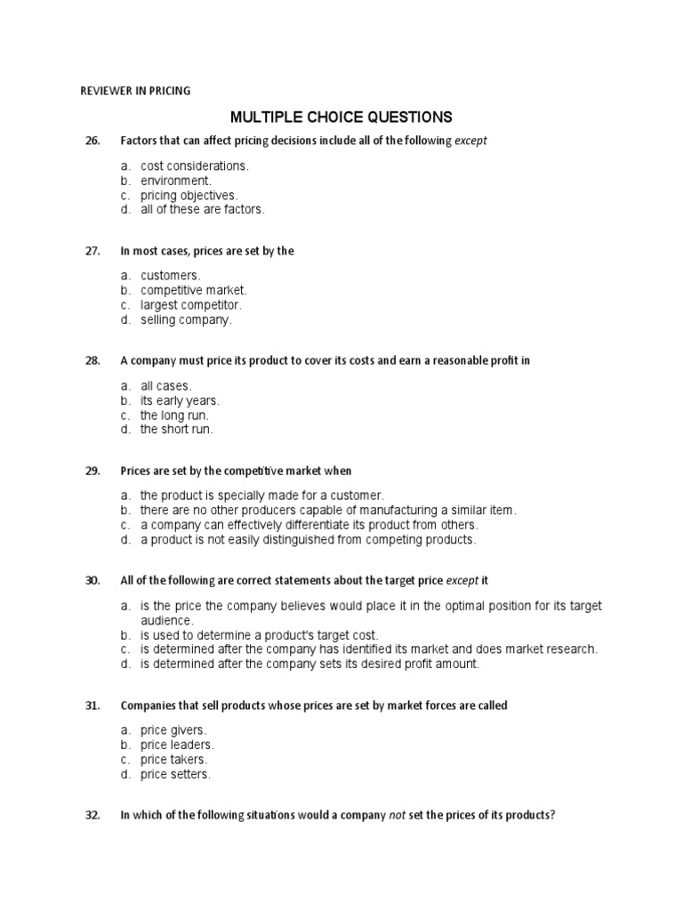Multiple Choice Questions | PDF | Cost | Labour Economics