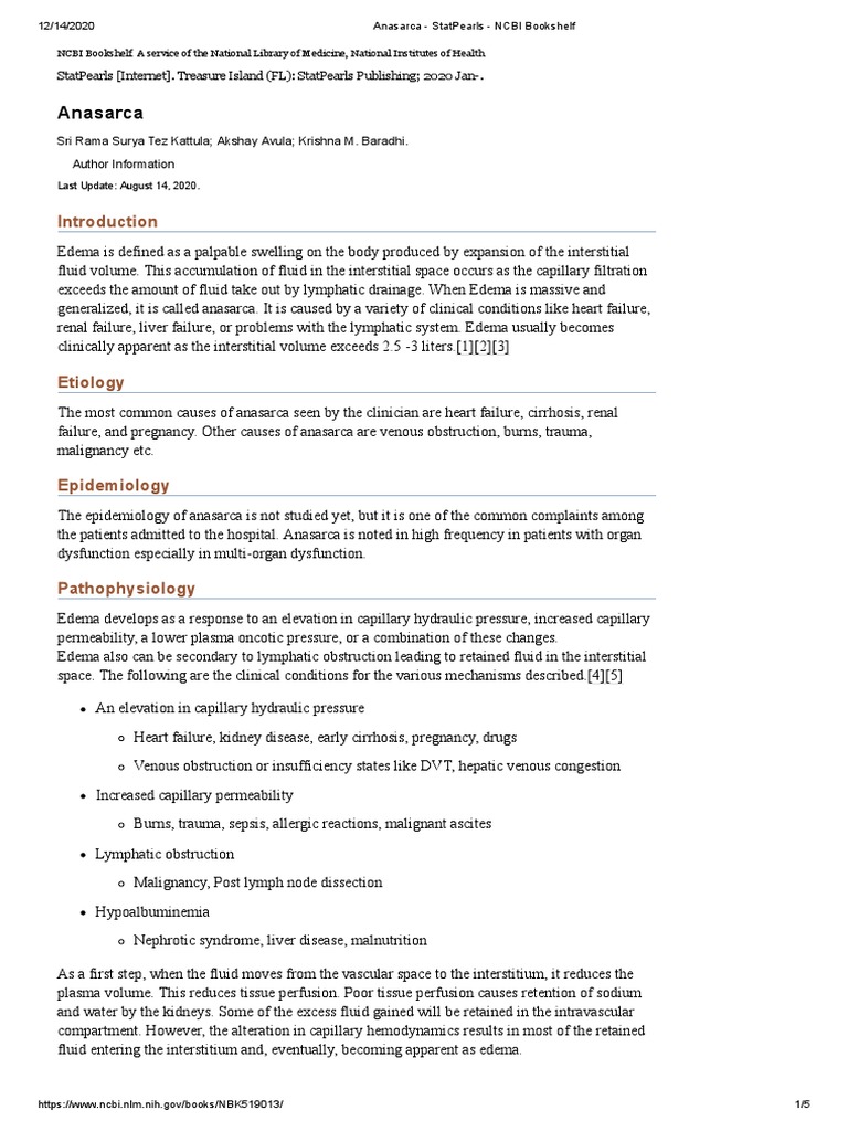Anasarca - StatPearls - NCBI Bookshelf | PDF | Edema | Vein