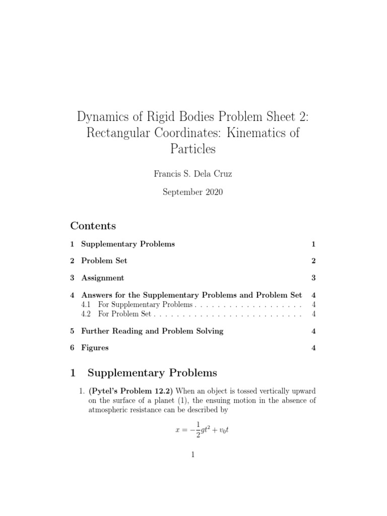 Dynamics of Rigid Bodies Problem Sheet 2: Rectangular Coordinates ...