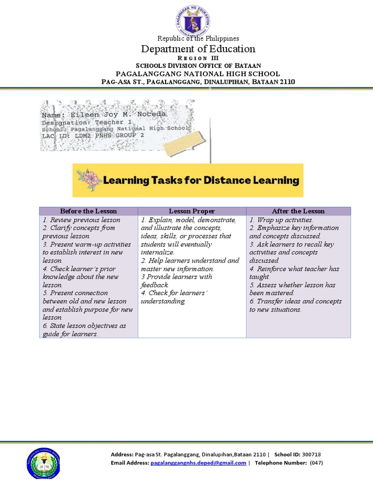 LDM2 - PNHS - Grp2 - Mod3A - Learning Tasks For DL - EMNoceda | PDF
