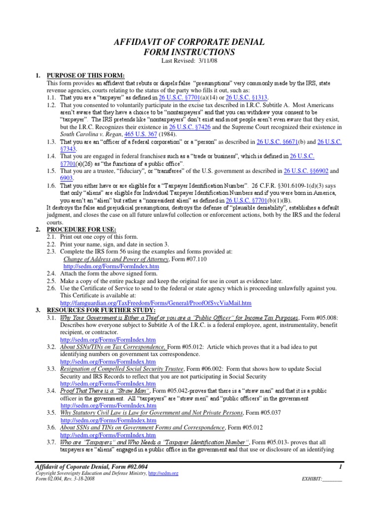 Affidavit of Corporate Denial Form Instructions | PDF | Internal ...