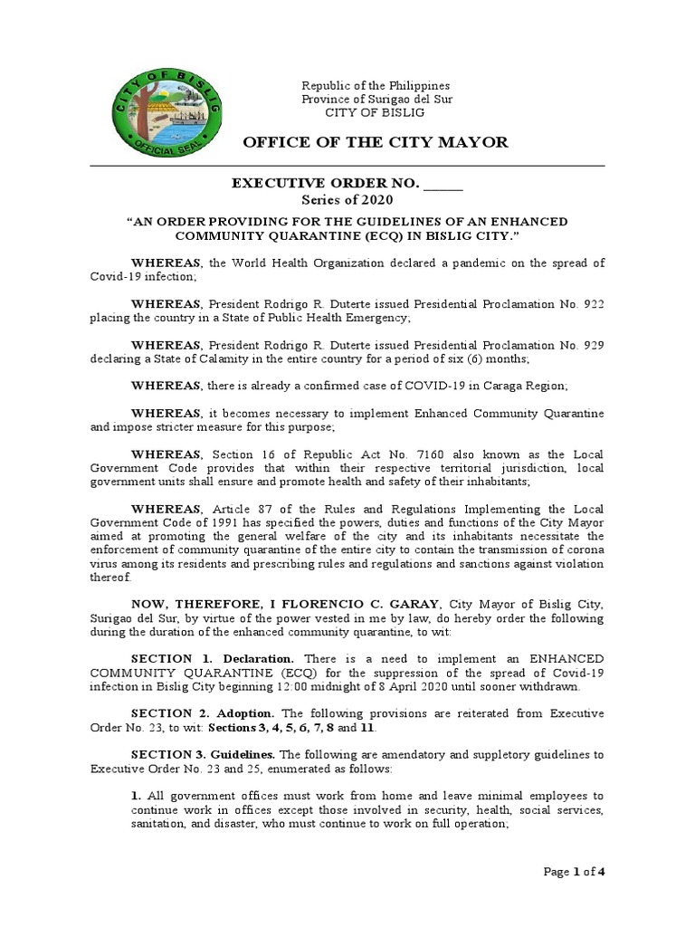 Office of The City Mayor: Executive Order No. | PDF | Government | Foods
